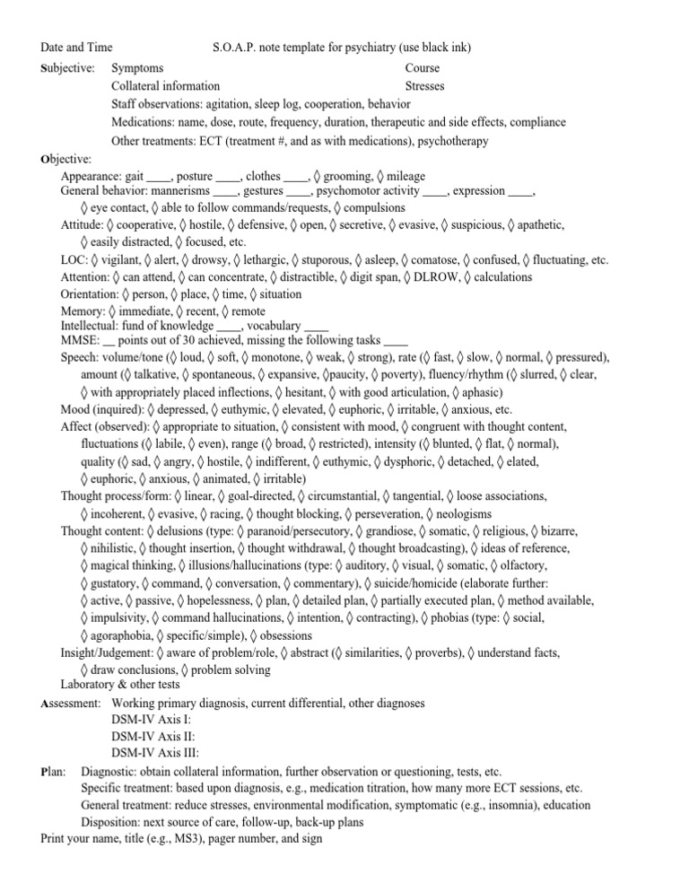 Soap Note | Diagnostic And Statistical Manual Of Mental Disorders ...