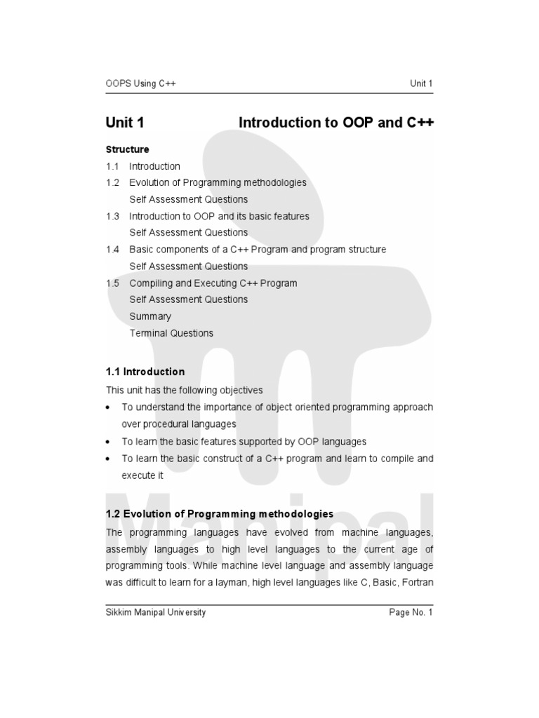 Smu C++ SLM Unit 1 | PDF | Object Oriented Programming | Programming ...