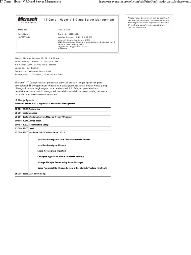 IT Camp: Hyper-V 3.0 Training Event | PDF | Business | Technology ...
