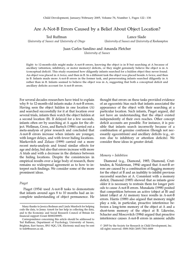Are A-Not-B Errors Caused by A Belief About Object Location? | PDF ...