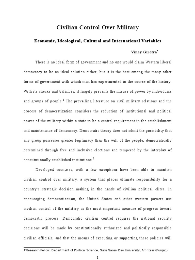 Civilian Control Over Military | Civil–Military Relations | Civilian ...