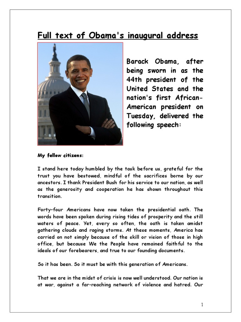 Full Text of Barack Obama's Speech | PDF | Barack Obama | The United States