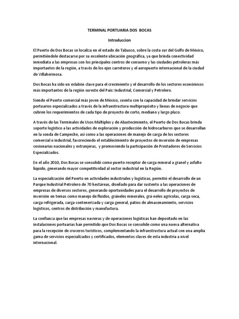 Terminal Portuaria Dos Bocas: Ubicación y Servicios | PDF | México ...
