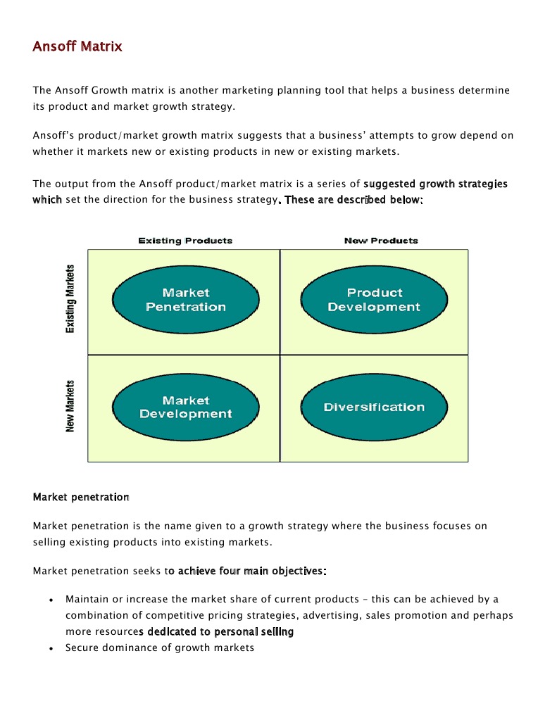 Ansoff Matrix | PDF | Strategic Management | Sales