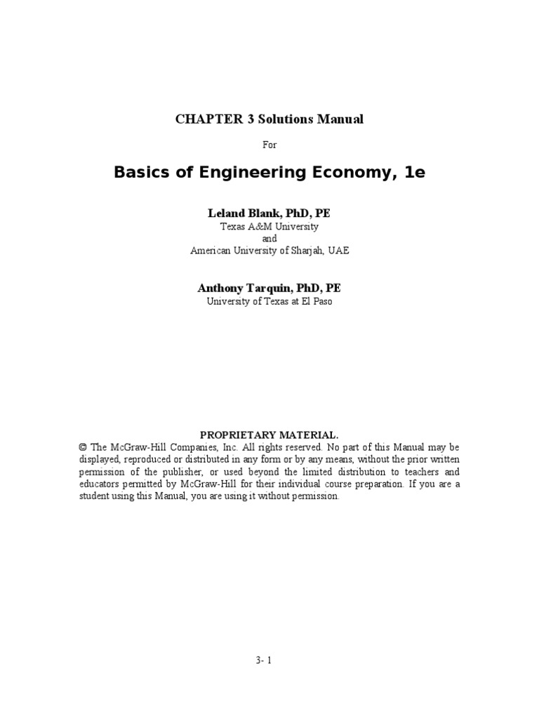 Basics of Engineering Economy, 1e: CHAPTER 3 Solutions Manual ...