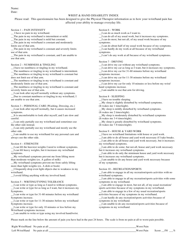 Wrist Hand Functional Assessment | PDF | Paresthesia | Pain