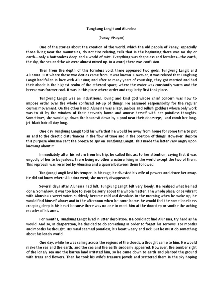 Tungkung Langit and Alunsina Myth | PDF | Genesis Creation Narrative ...
