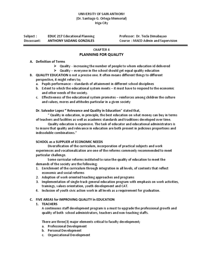 Educ Planning Handout | PDF | Curriculum | Teachers