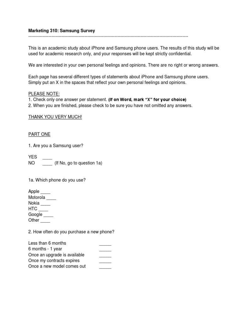 Marketing 310: Samsung Survey | PDF | I Phone | Smartphone