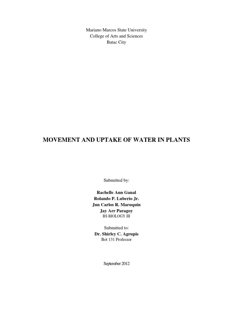 Bot 131 Movement and Uptake of Water in Plants | PDF | Stoma | Leaf