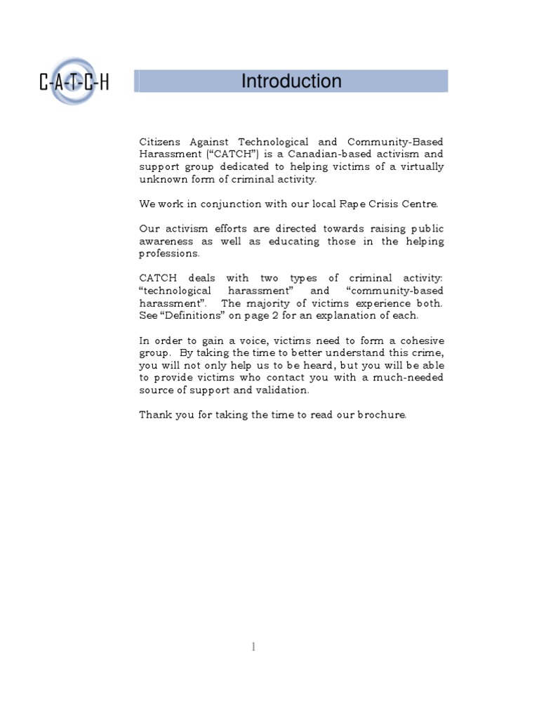 CATCH (Citizens Against Technological and Community-Based Harassment ...