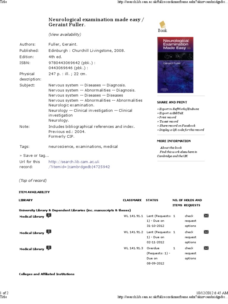 Neurological Examination Made Easy | PDF
