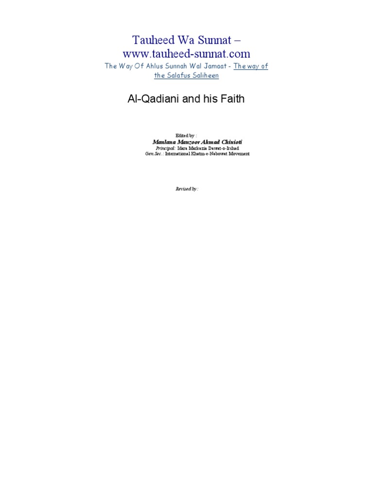 Al Qadiani and His Faith | PDF | Prophets And Messengers In Islam ...