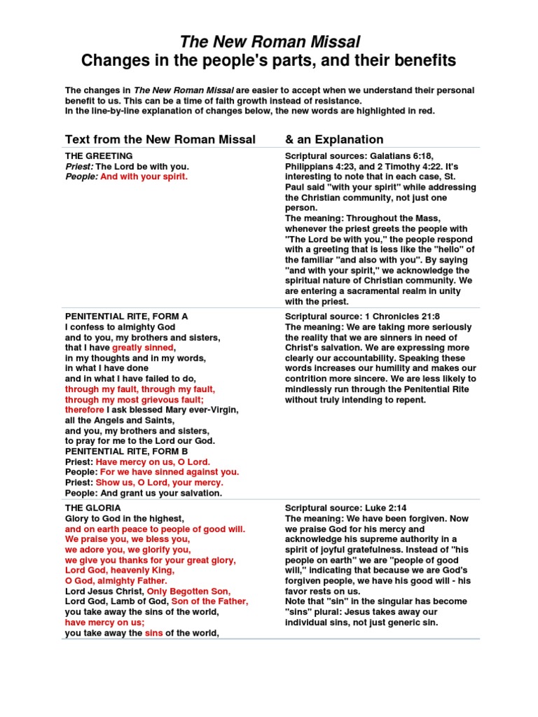 Changes in The People's Parts, and Their Benefits: The New Roman Missal ...