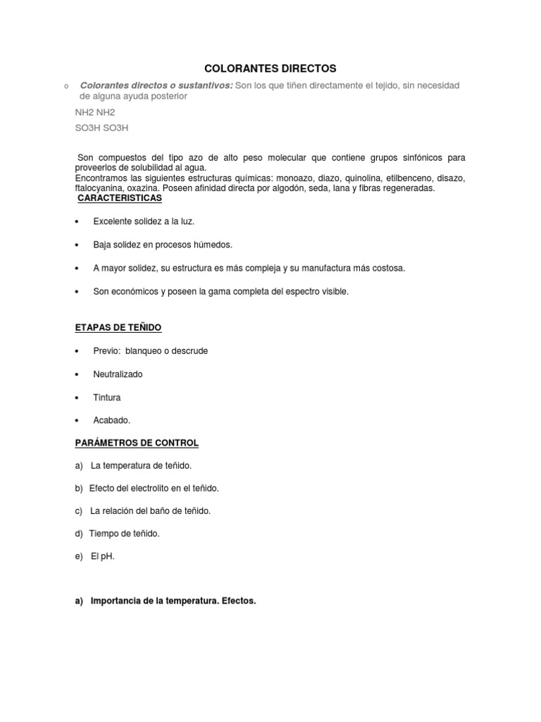 Colorantes Directos | PDF | Color | Ph
