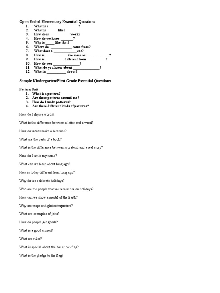 Early Childhood Essential Questions | PDF