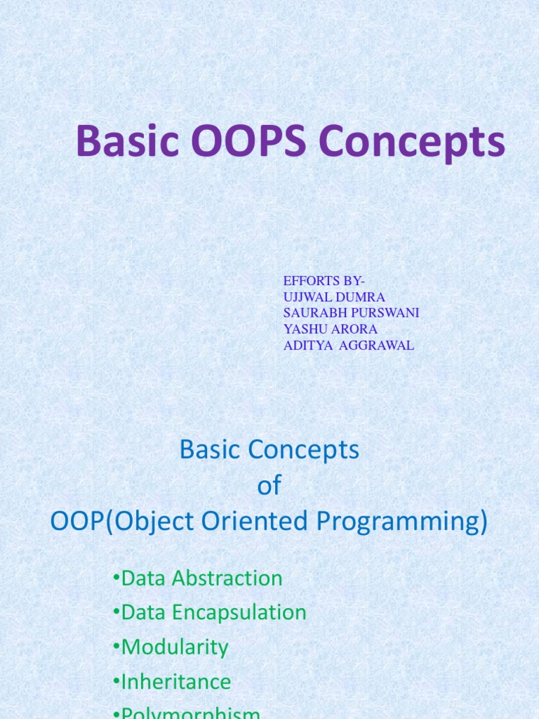 Basic OOPS Concepts: Efforts By-Ujjwal Dumra Saurabh Purswani Yashu Arora Aditya Aggrawal | PDF ...