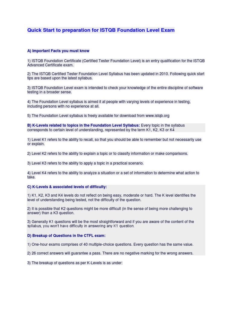 ISTQB Foundation Level Exam Details | Download Free PDF | International ...