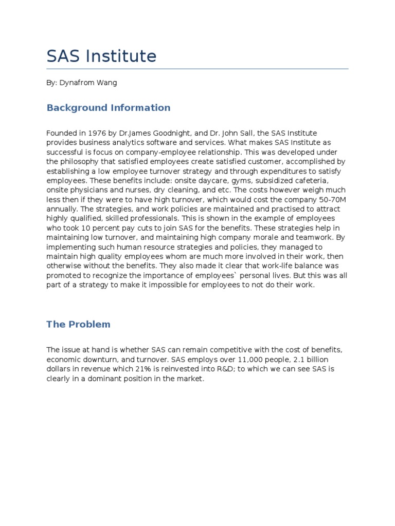 SAS Institute: Background Information | PDF | Turnover (Employment ...