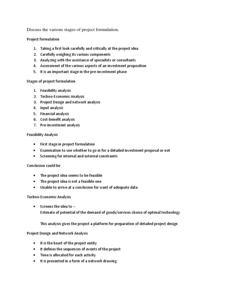 Stages of Project Formulation Explained | PDF | Feasibility Study ...