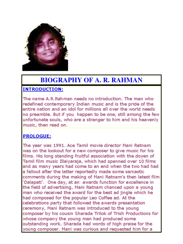 A. R. Rahman: A Musical Biography | PDF