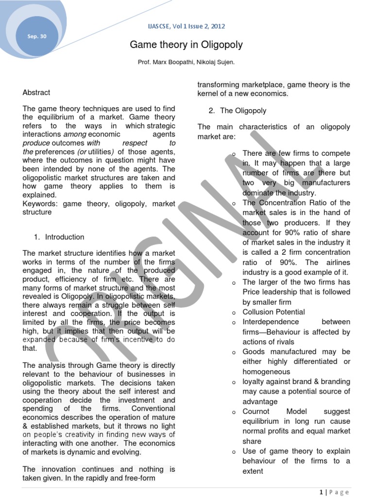 Game Theory in Oligopoly | PDF | Oligopoly | Profit (Economics)