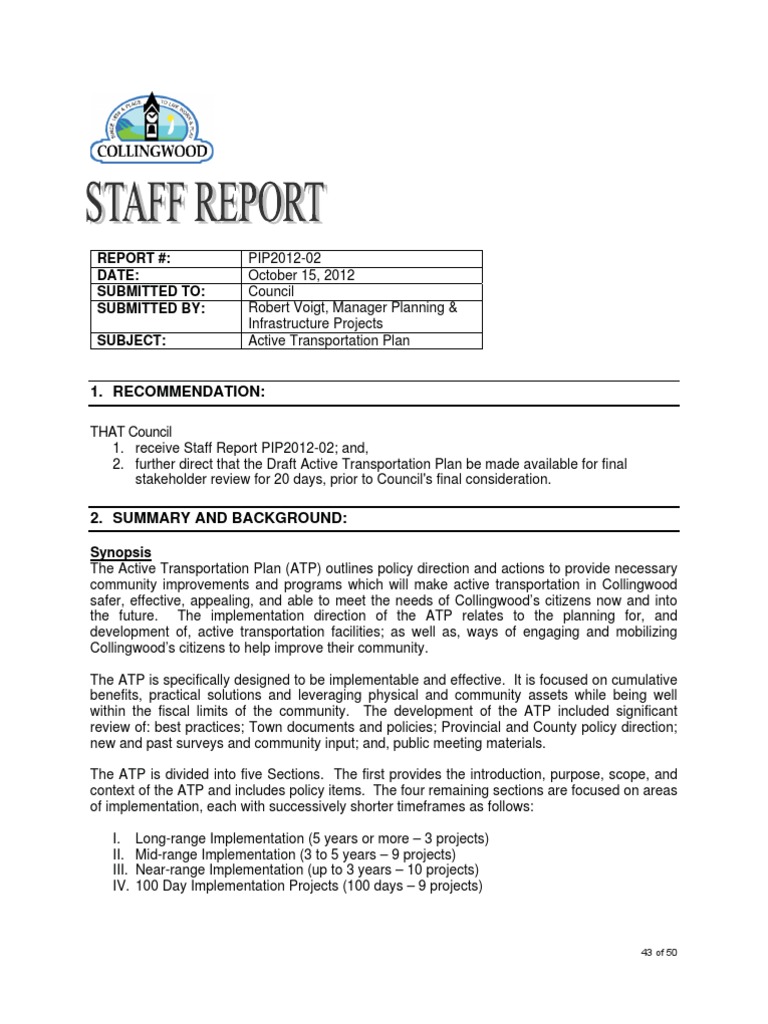 Staff Report For Active Transportation Plan | PDF | Transport | Community