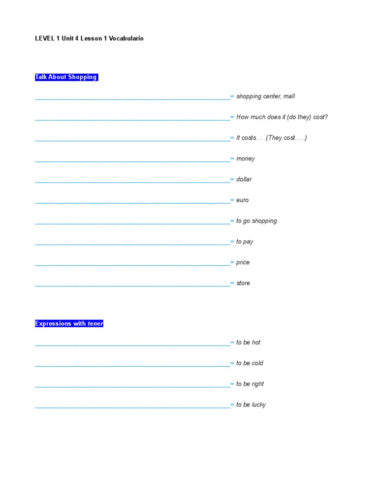 Spanish 4 Unit 1 Vocabulary Guide | PDF