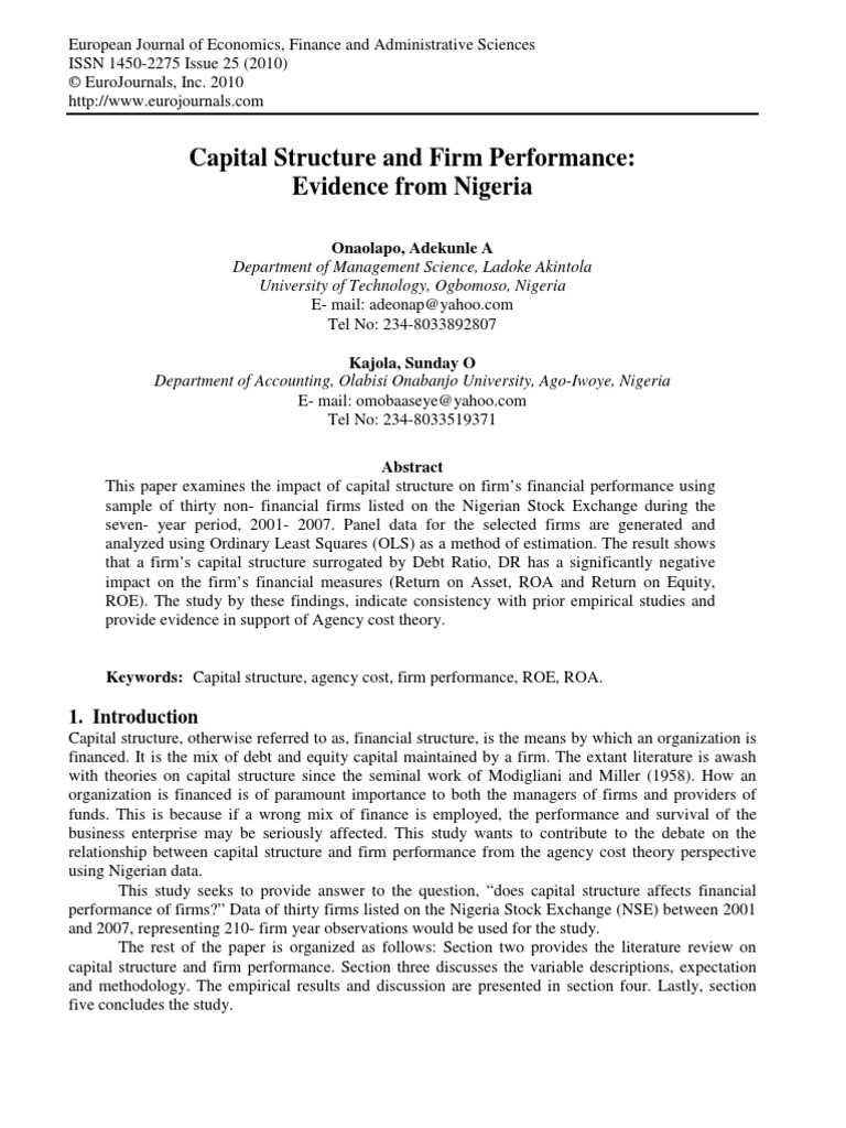 Research Article On Capital Structure and Firm Performance | PDF ...