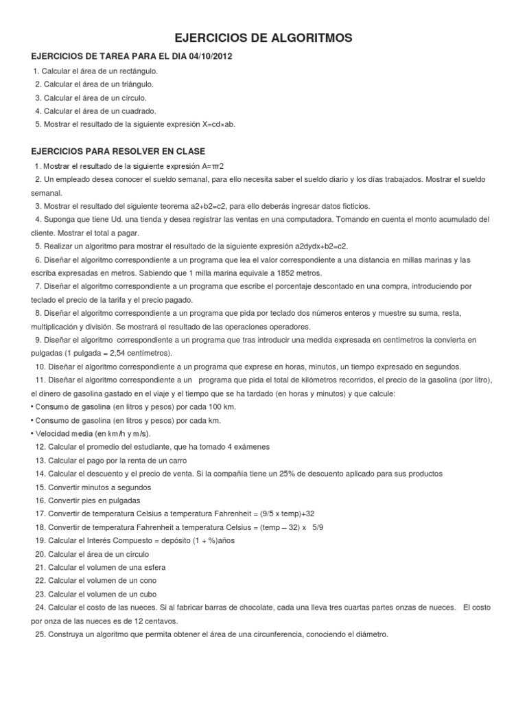 Ejercicios de Algoritmos | PDF | Algoritmos | Science