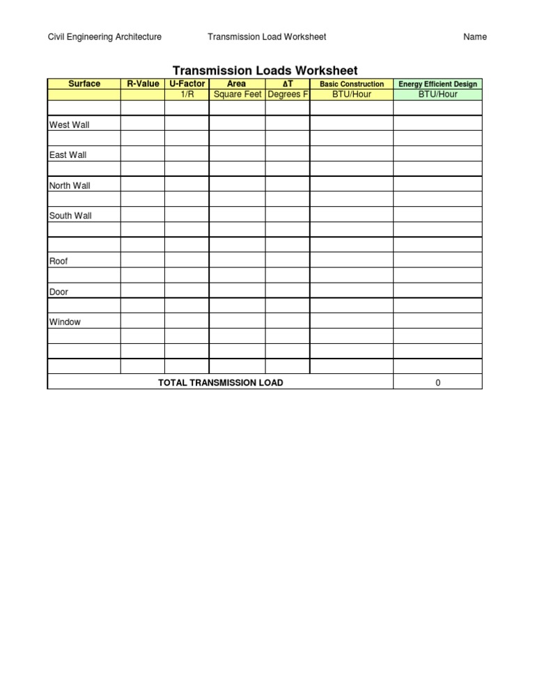 Transmission Load Worksheet