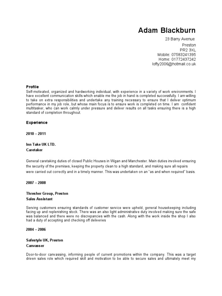 Adam Blackburn CV | PDF