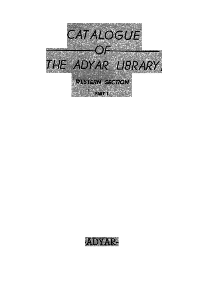 Catalogue of The Adyar Library Part 1 | PDF