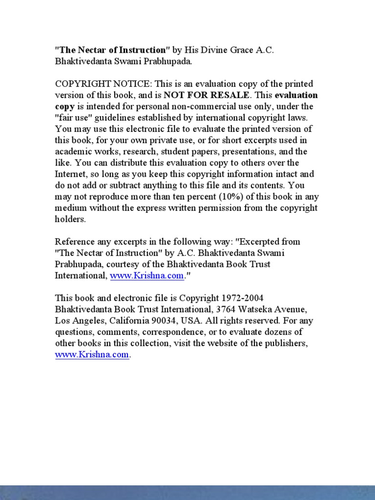 The Nectar of Instruction Overview | PDF