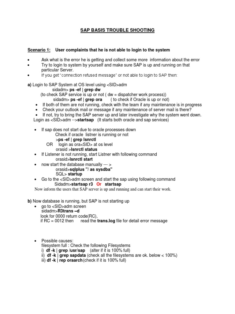 SAP Basis Troubleshooting Guide | PDF | Oracle Database | File System