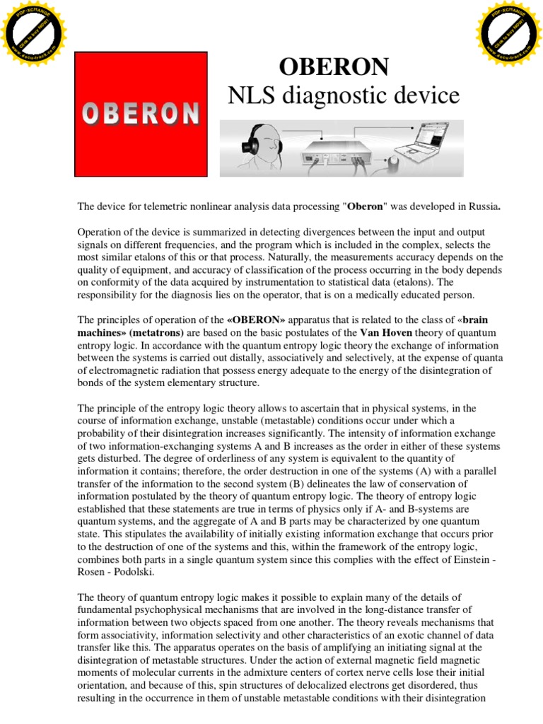 Oberon Nls Diagnostic Device | PDF | Resonance | Electromagnetic Radiation