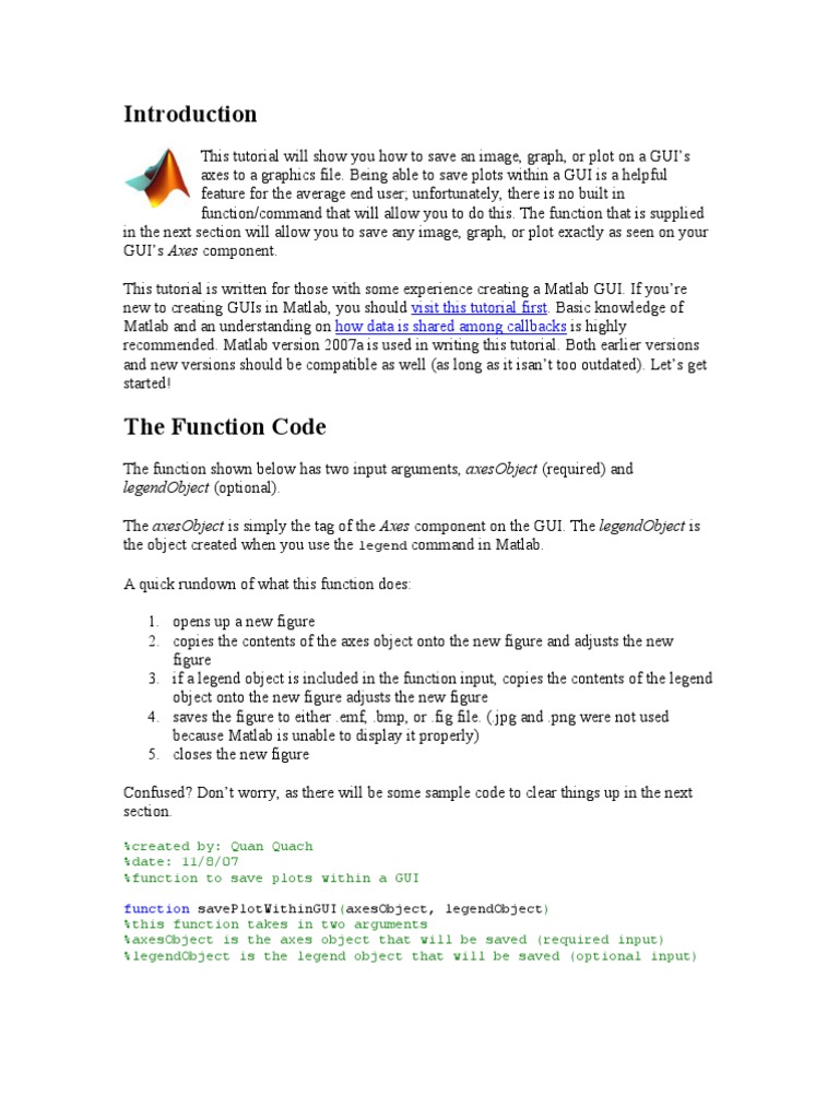 Save Plots in Matlab GUI Tutorial | PDF | Matlab | Graphical User Interfaces