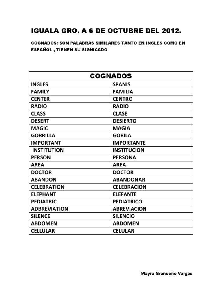 COGNADOS | PDF | Lingüística | Idiomas