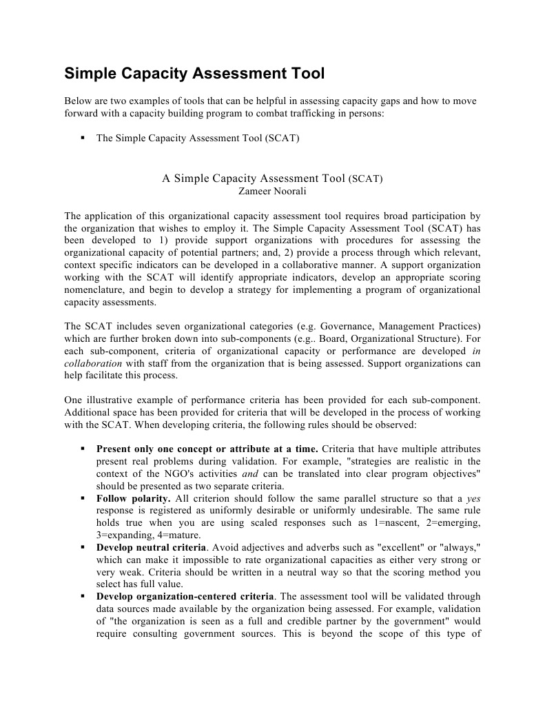 Simple Capacity Assessment Tool and Capacity Grid | Educational ...