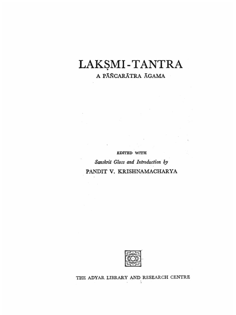 Lakshmi Tantra A Pancharatra Agama - Edited by Pandit v ...