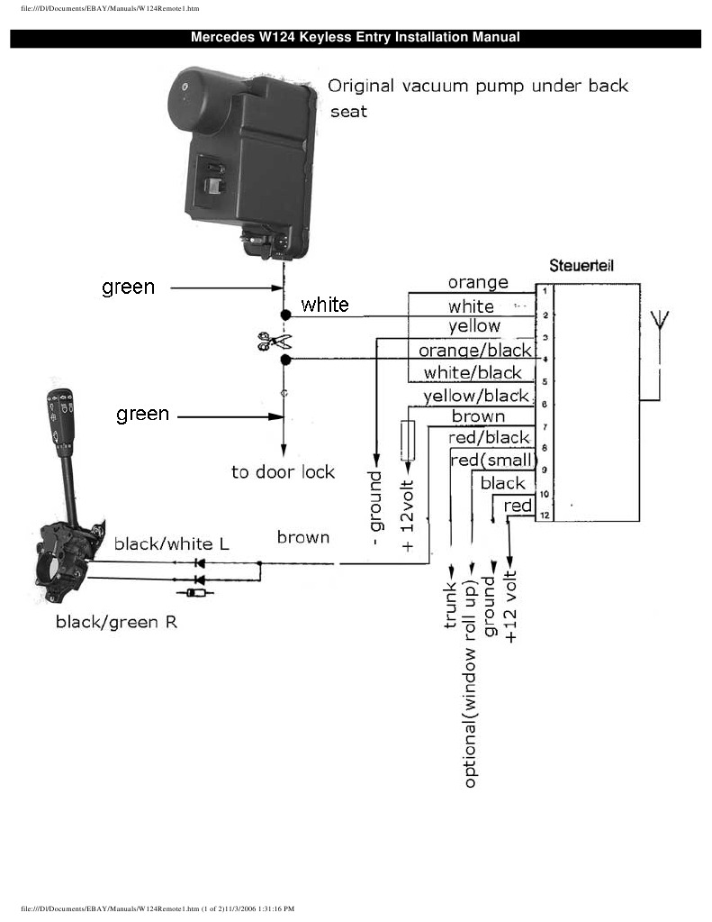 Mercedes W124 Keyless Entry Installation Manual | PDF | Electrical ...