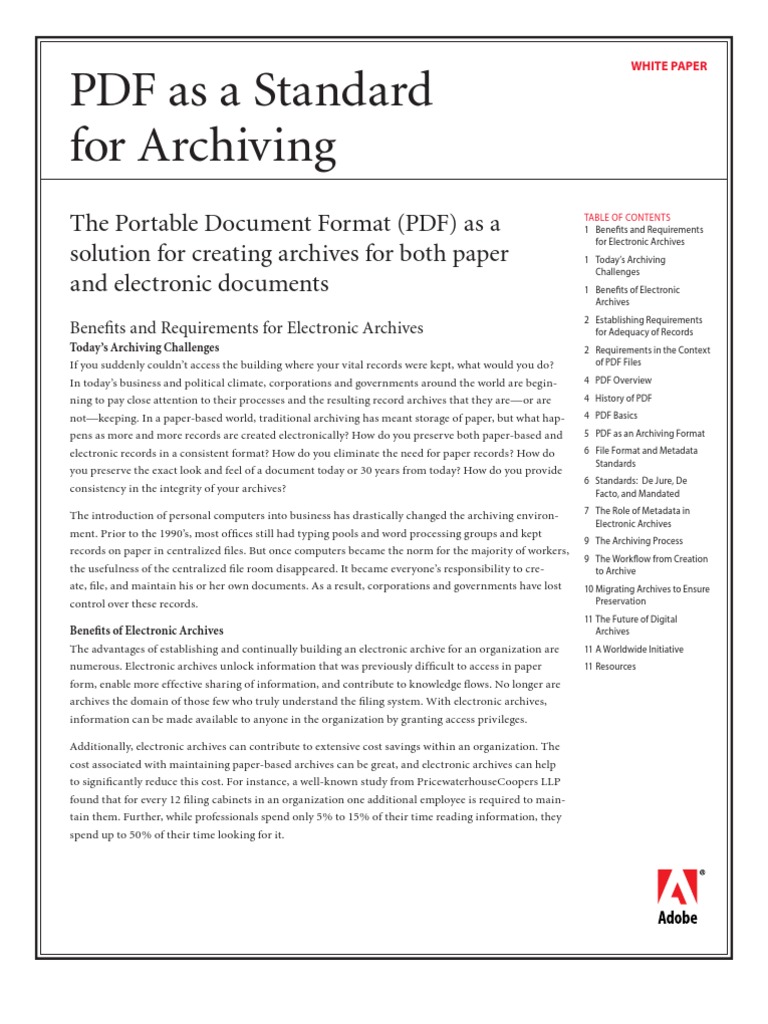 PDF Digital Archival Format | PDF | Metadata | Records Management