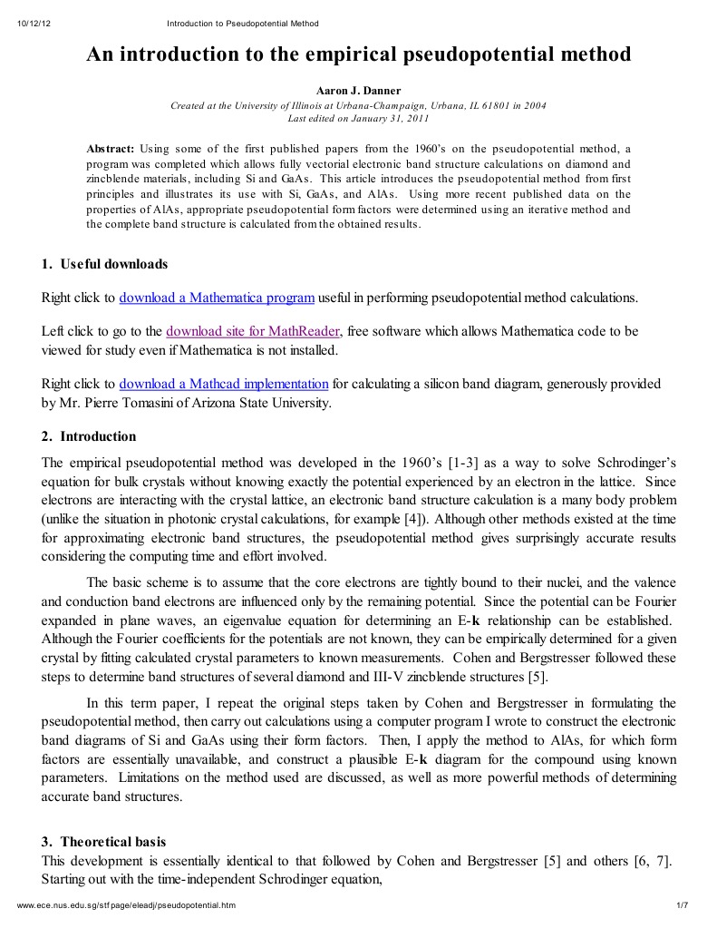 Pseudopotential Method Guide | PDF | Electronic Band Structure | Matrix ...