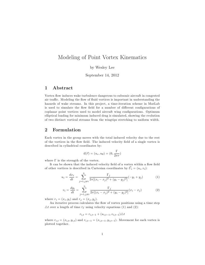 Modeling of Point Vortex Kinematics | PDF | Vortices | Aerodynamics