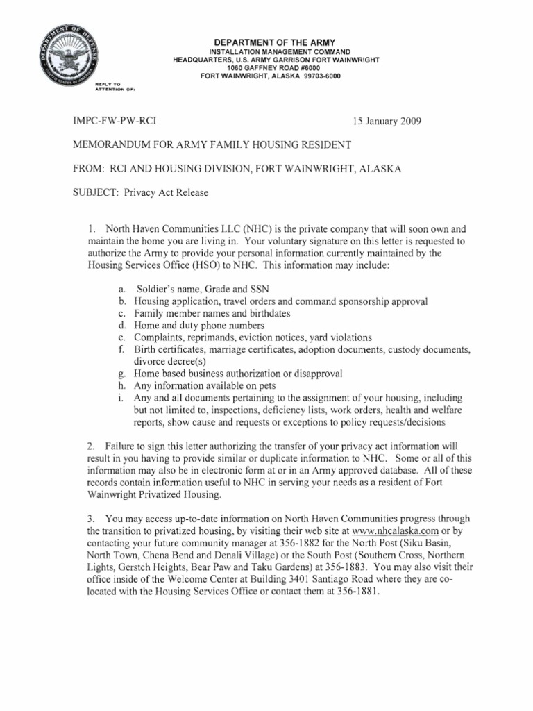 Memo for Army Family Housing | National Security | Politics