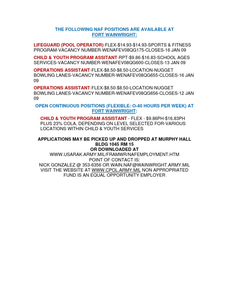 Naf Positions 09 Jan 09 | PDF