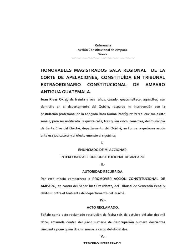 Amparo Constitucional en Guatemala: Caso Rivas Oxlaj | PDF | Constitución | Ley procesal