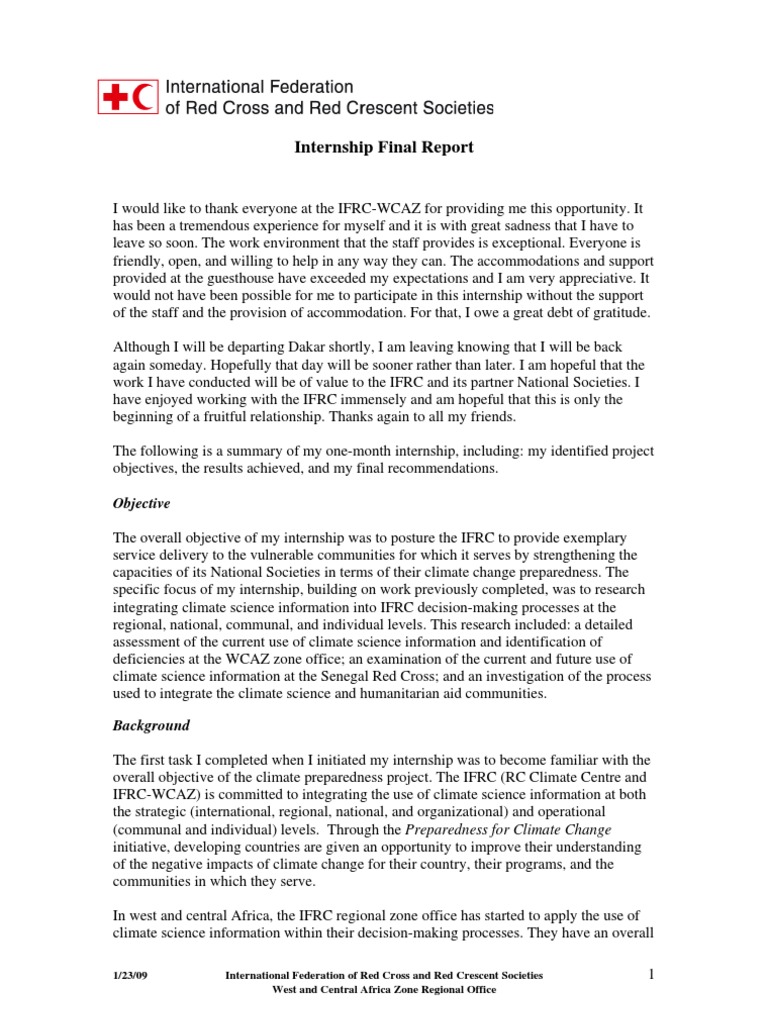 IFRC Internship Final Report | PDF | International Federation Of Red ...