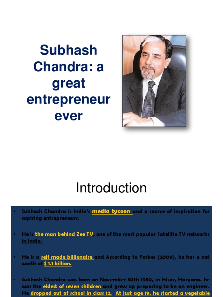 Subhash Chandra: A Great Entrepreneur Ever | PDF | Entrepreneurship ...