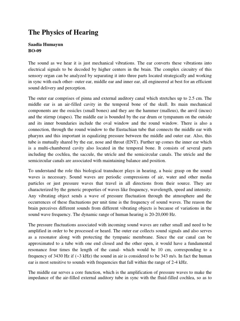 The Physics of Hearing | PDF | Ear | Hearing